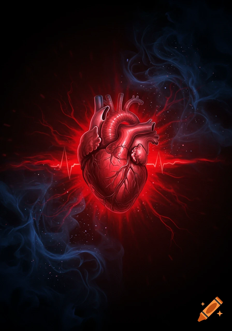 A stylized white anatomical heart with golden kintsugi-style repairs ...