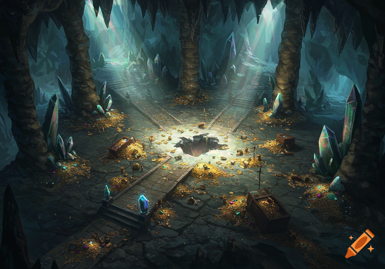 Gleaming green, blue, and red gemstone creatures gather around a ...