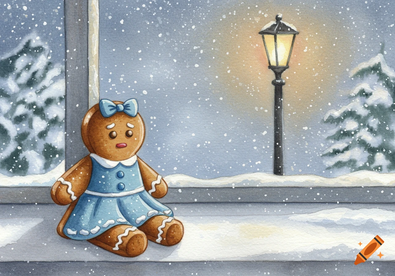 Animated illustration of a boy in a red coat walking through a snowy ...