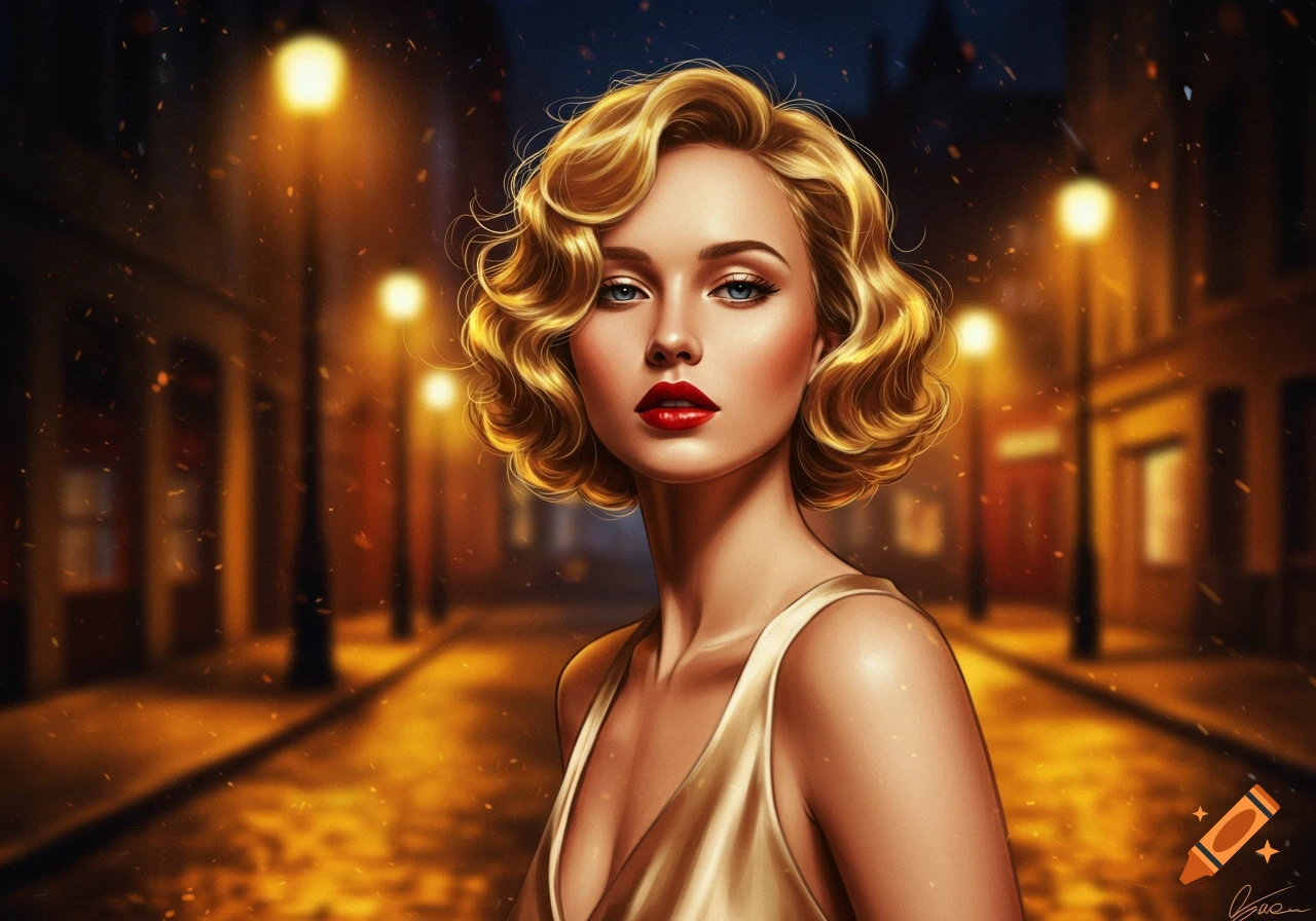 A blonde woman in a long, shiny white trench coat stands on an autumn ...