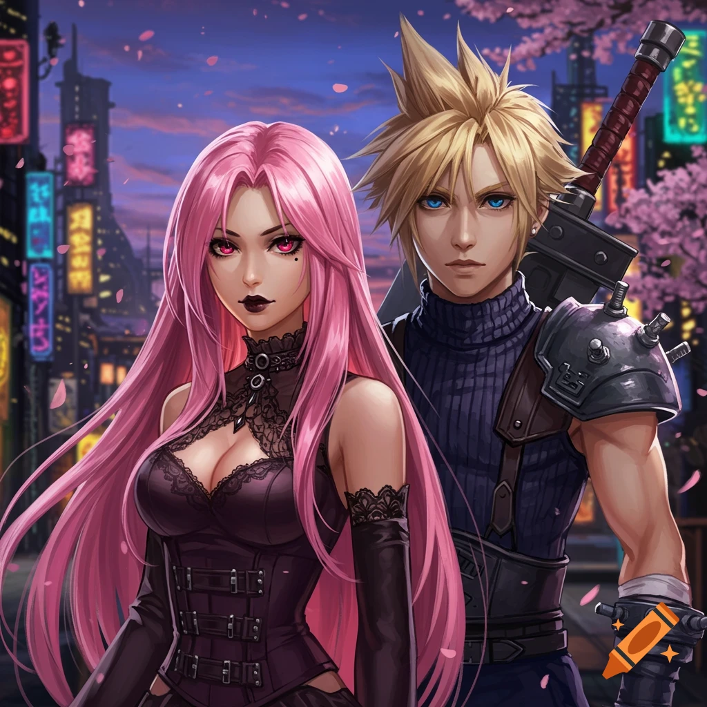 Giant Tifa from Final Fantasy VII overlooks a village and misty valley ...