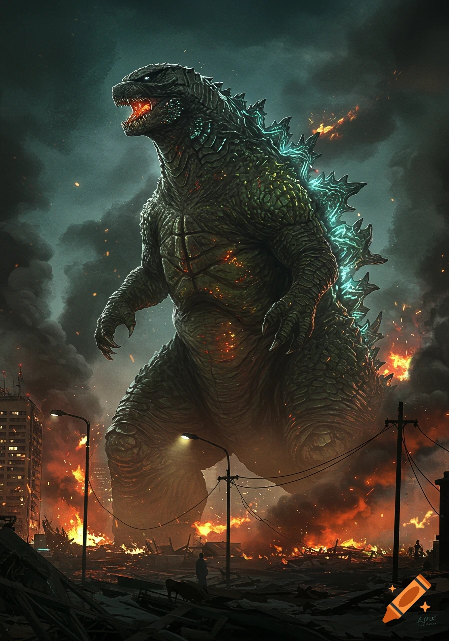 Muscular Godzilla made of titanium on Craiyon