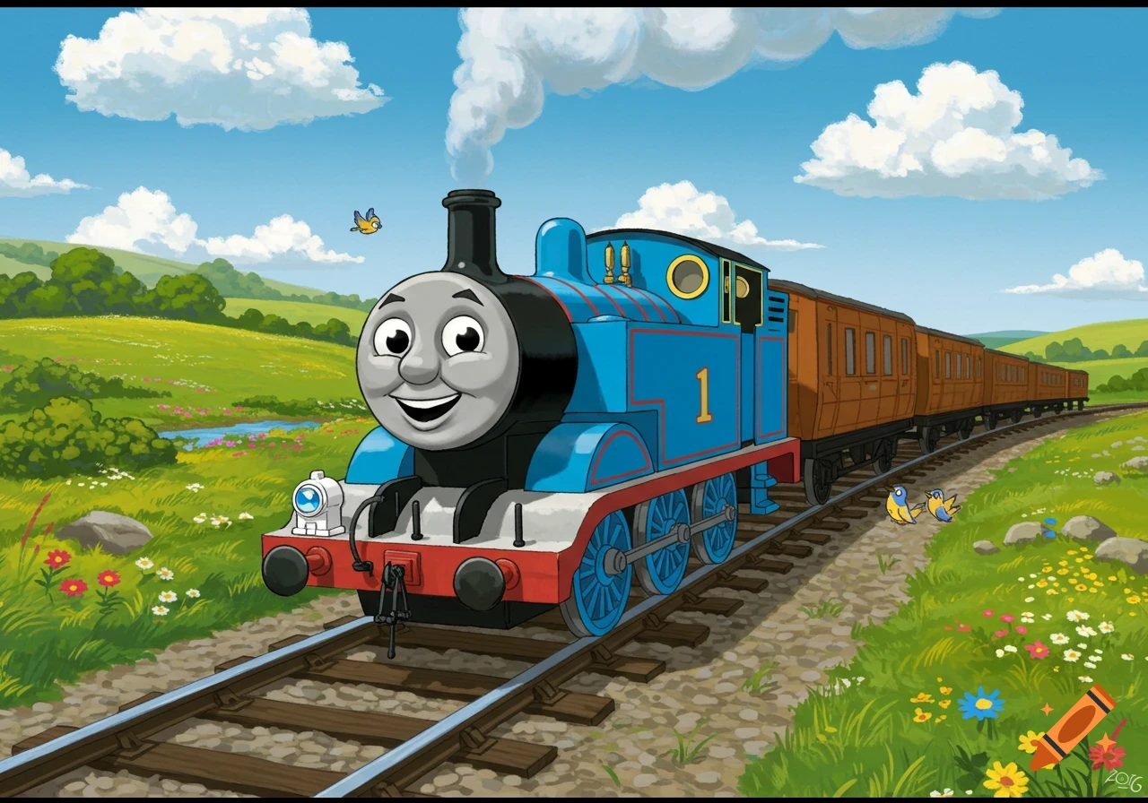 SpongeBob SquarePants and Hatsune Miku ride on Thomas the Tank Engine ...