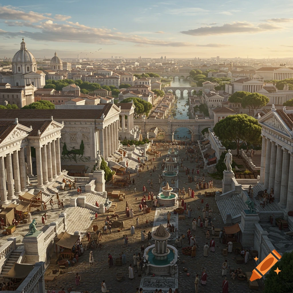 Stylized painting of a rainy street in Rome with St. Peter's Basilica ...