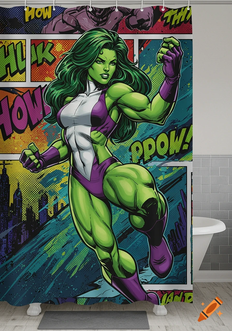 Comic book style illustration of She-Hulk in a white and purple costume ...