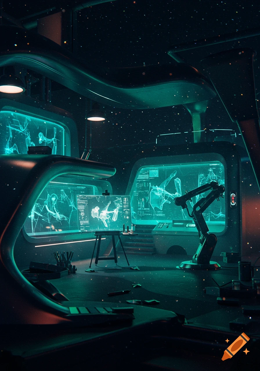 A black and white abstract futuristic environment with glowing white ...