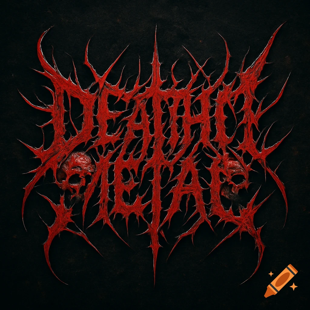 A stylized blood-red death metal logo with thorny, organic text and two ...