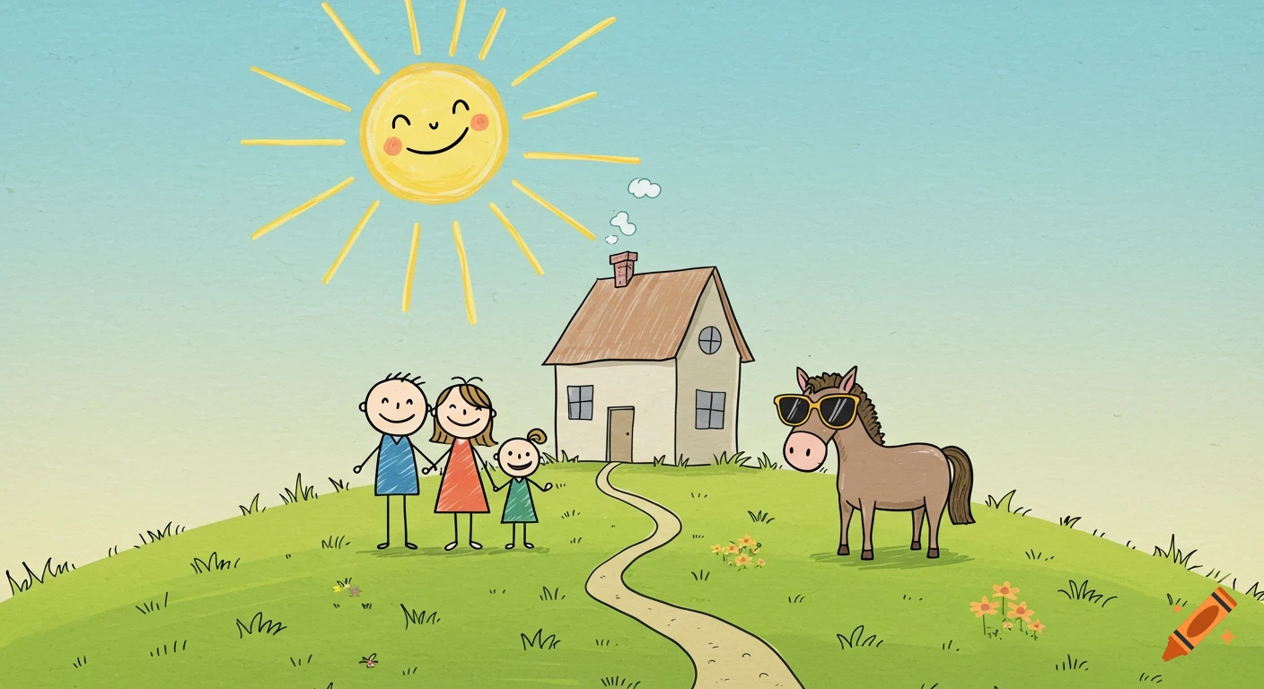 Photorealistic woman reclining on a park bench with a childlike crayon ...