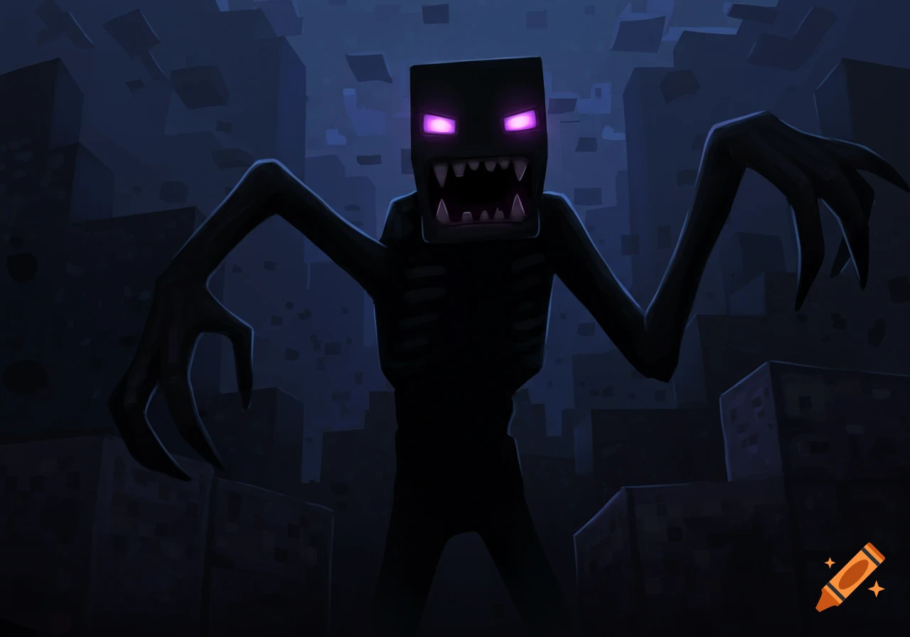 A stylized illustration of a dark Minecraft Enderman with glowing ...