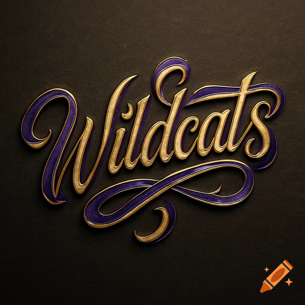 The word 'Wildcats' in a glossy green-to-orange script font with a 3D ...