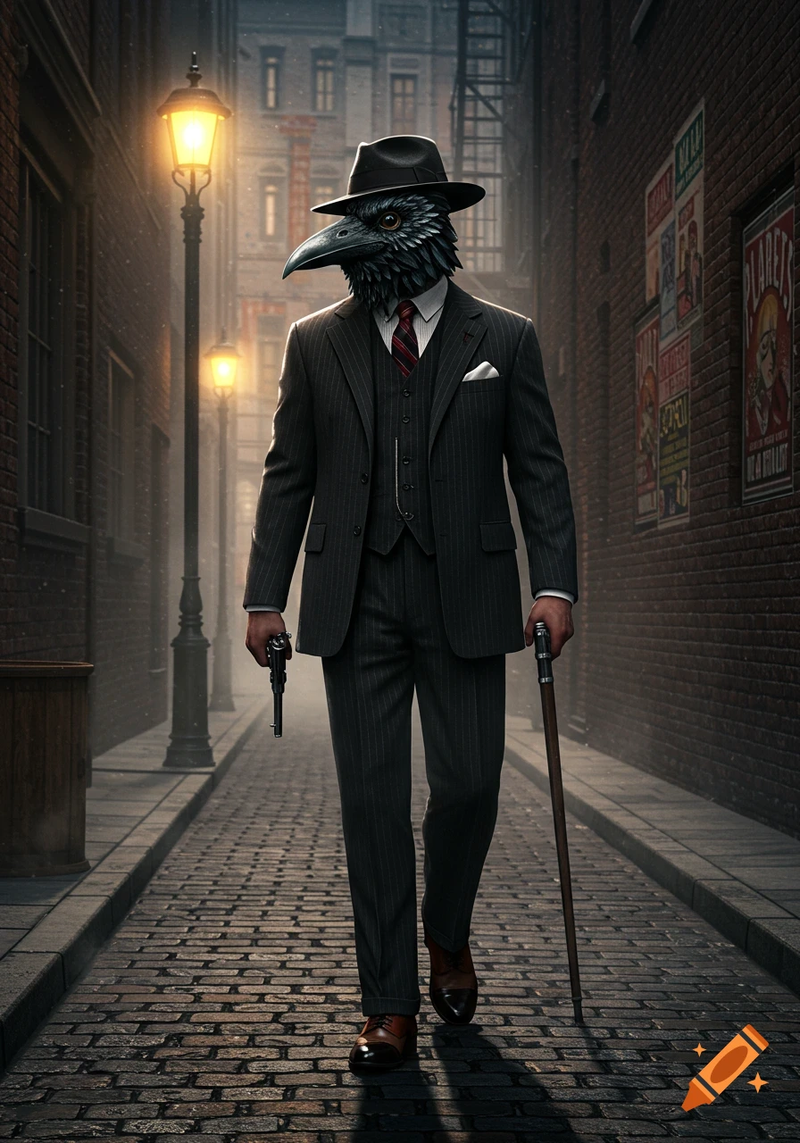 A stylish anthropomorphic beagle dog in a pinstripe suit and fedora ...