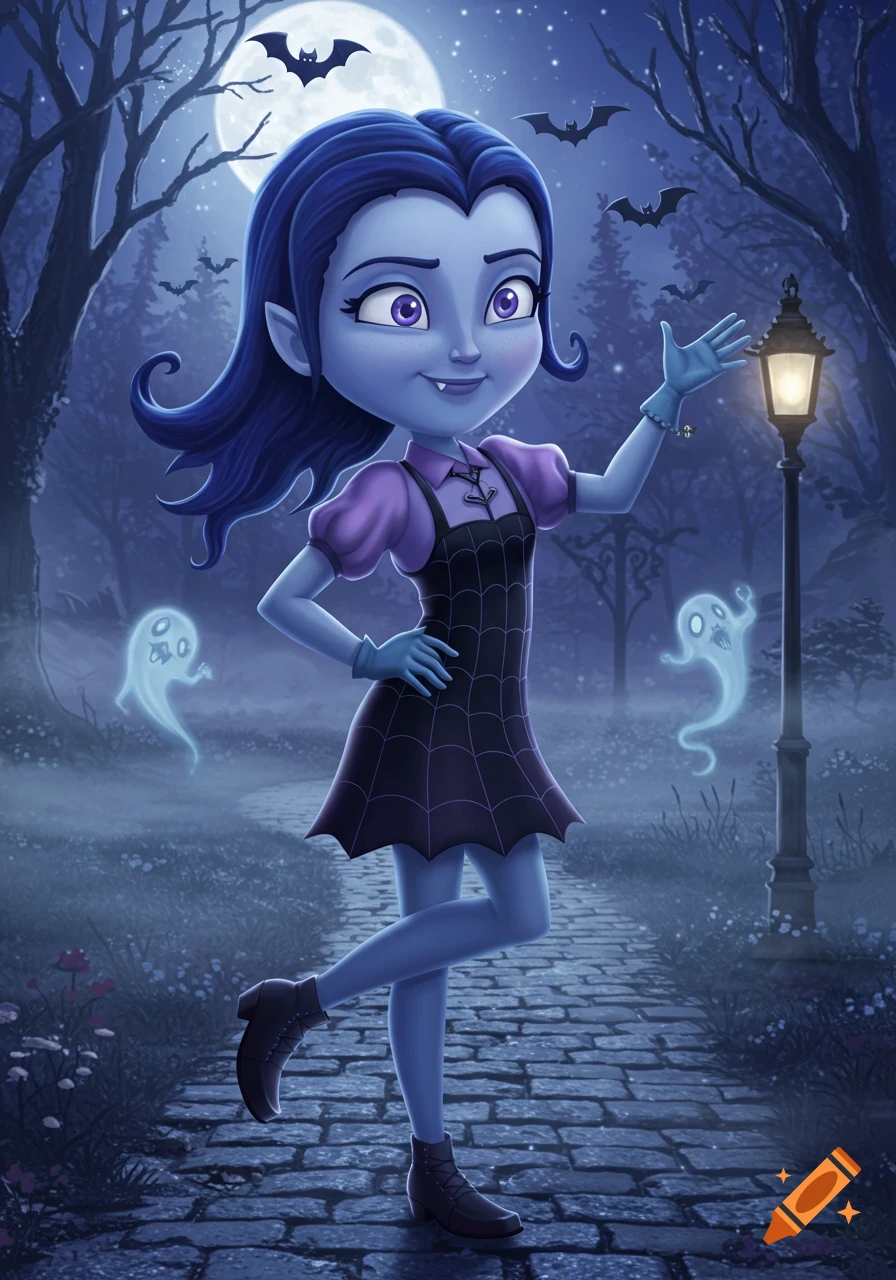 Three dramatic witches in long robes cast green spells on a cobblestone ...