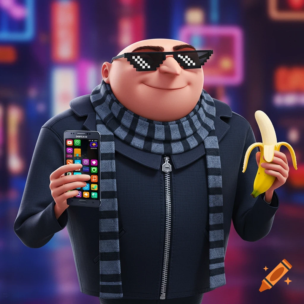 A cartoon smartphone with arms and legs stands in a city, surrounded by ...