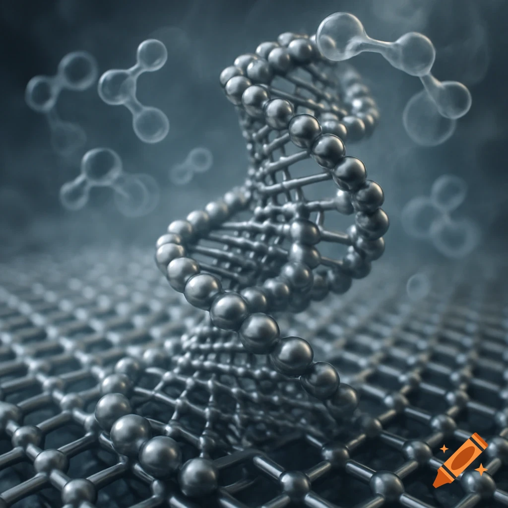 A detailed 3D rendering of a DNA double helix structure, with various ...