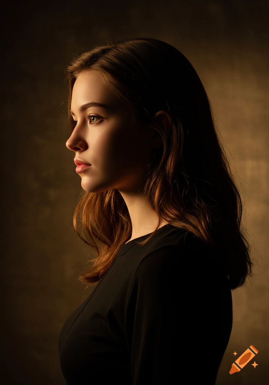 Close-up portrait of a woman in low-key cinematic lighting with "anyxx ...