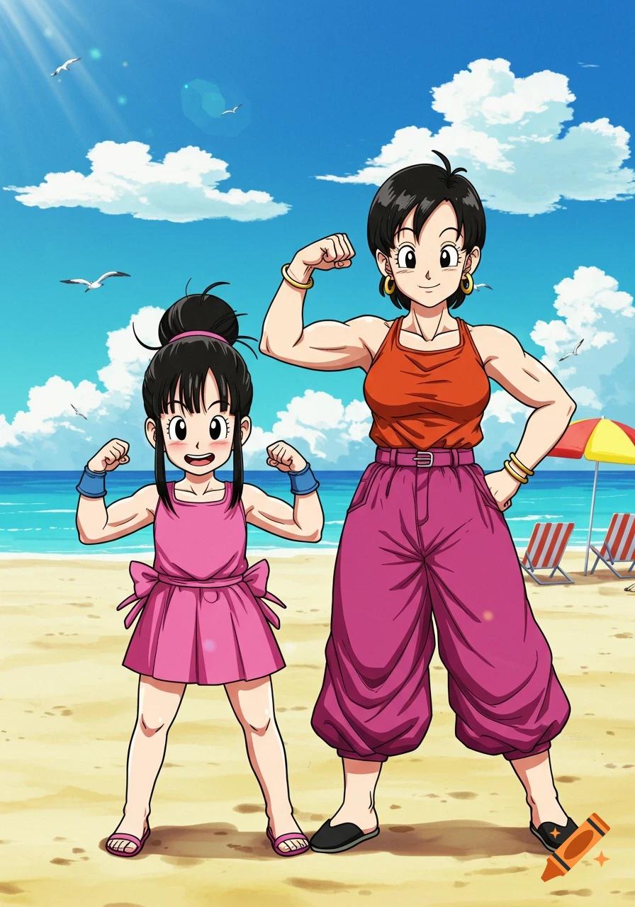 Anime characters Bulma and Goku look at each other, holding hands in a ...