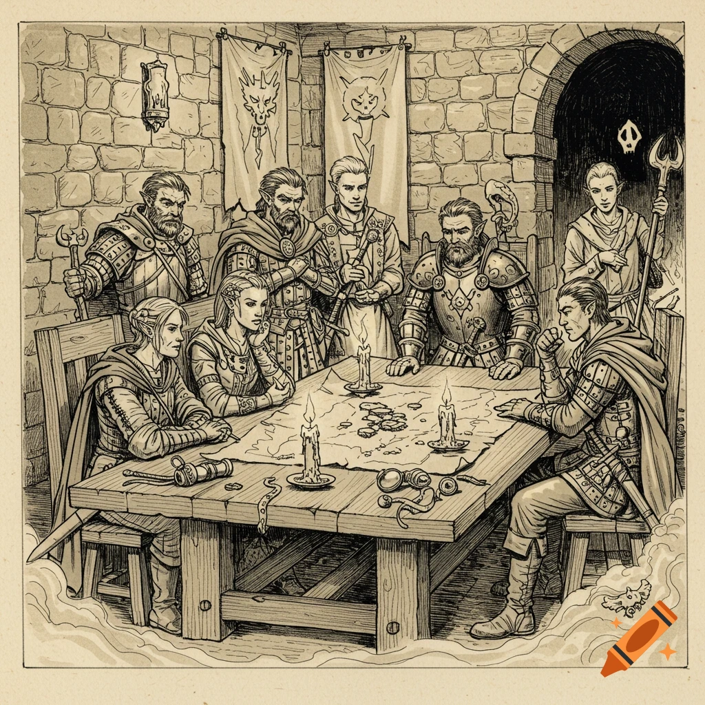 Medieval linocut style illustration of a woman in a kitchen holding a ...