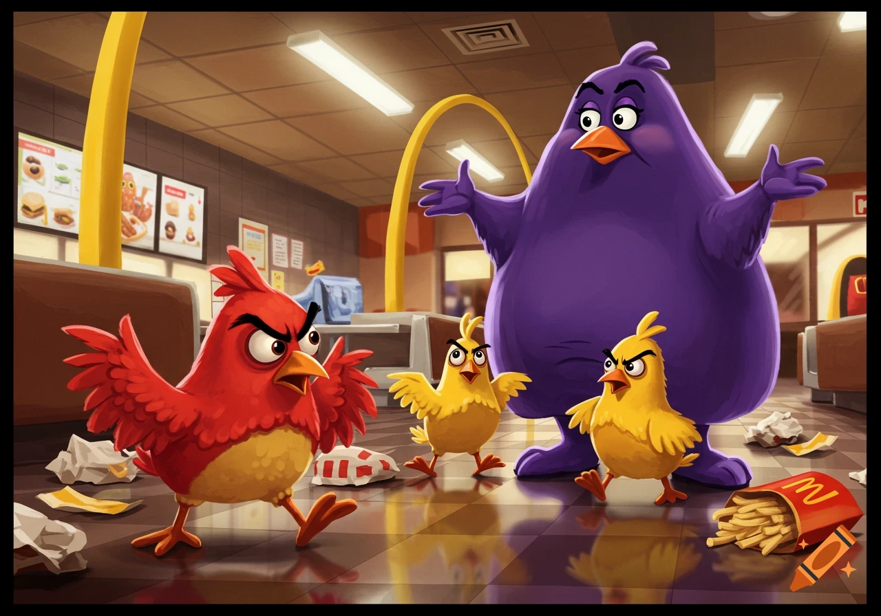 Angry Birds characters, including Red, two yellow birds, and a large ...