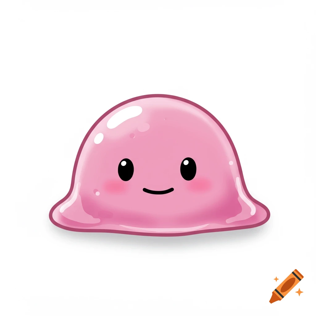 Cute purple slime creature with a happy face and small arms, in a ...