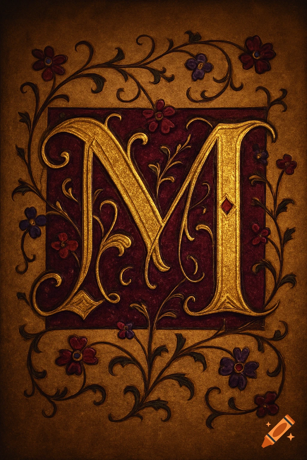 A richly illuminated medieval manuscript letter D, surrounded by a ...