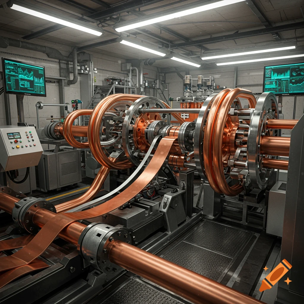 Photorealistic industrial machine with safety guards, yellow warning ...