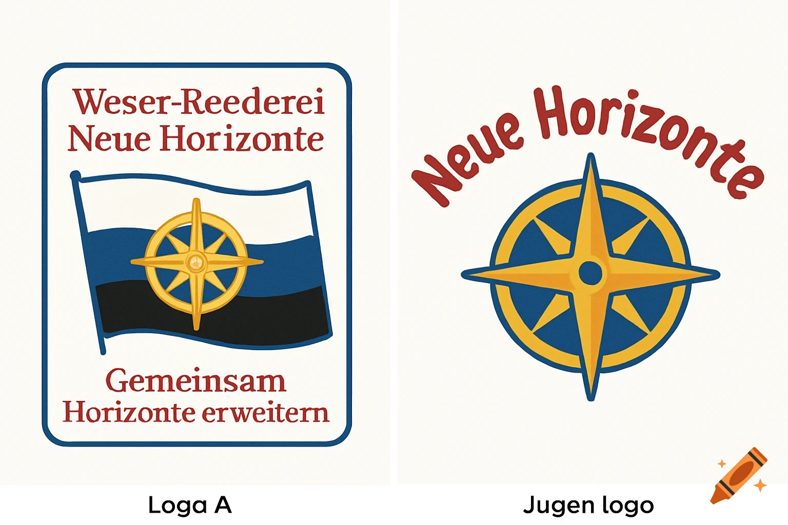 Two stylized logos on a white background. Logo A features a flag with ...