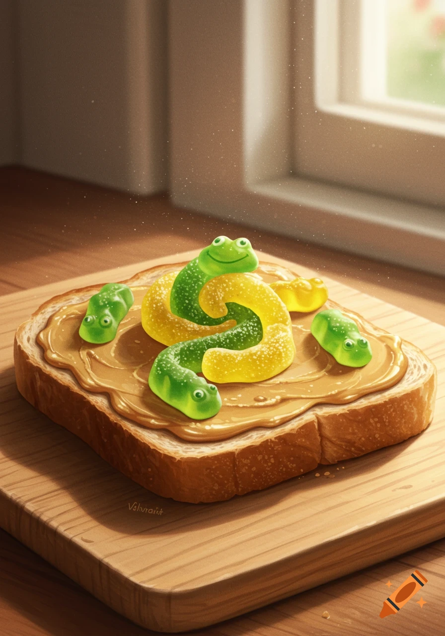 Photorealistic illustration of a slice of toast with creamy peanut ...