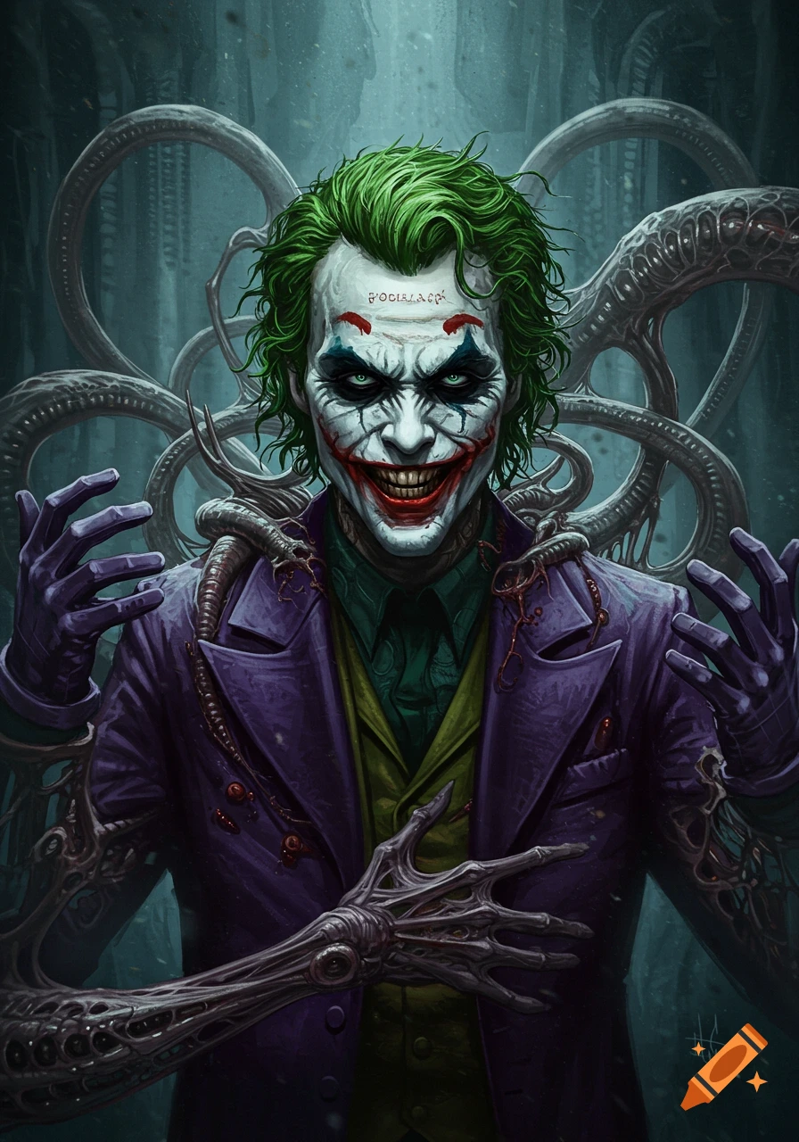 An illustration of the Joker's face split down the middle, one side sad ...