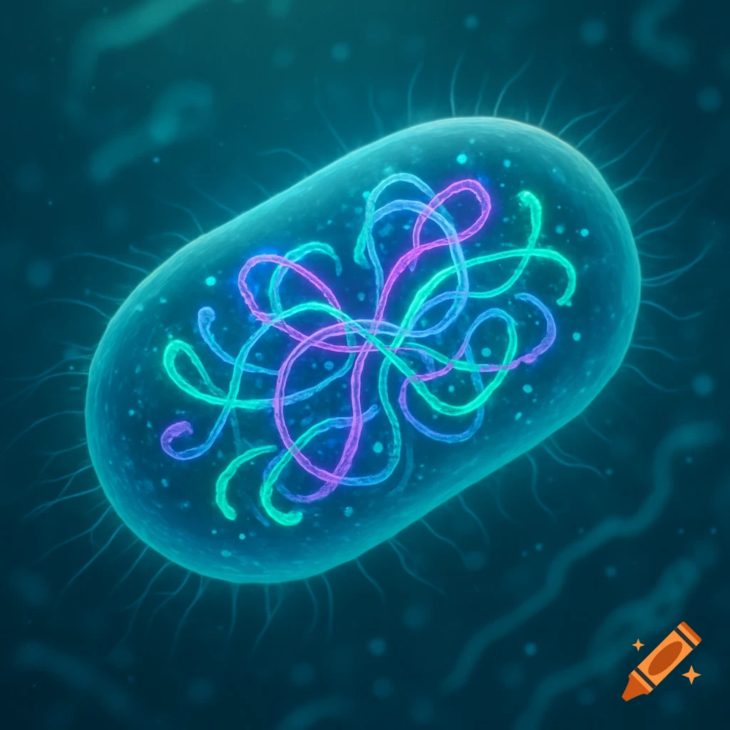 Close-up of a glowing blue bacterial cell with intricate internal ...