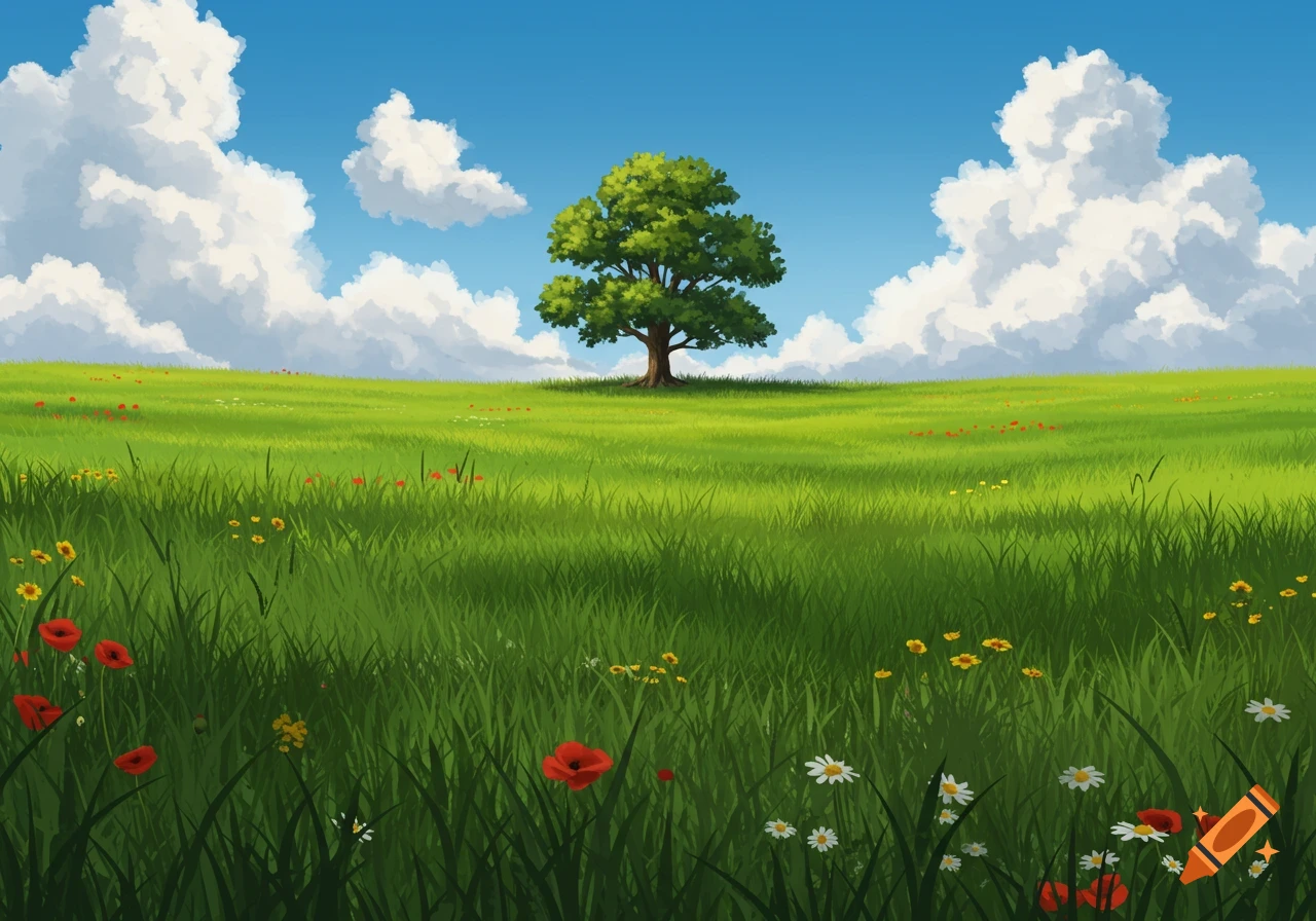 A vibrant cartoon tree with a gnarled trunk and green foliage adorned ...