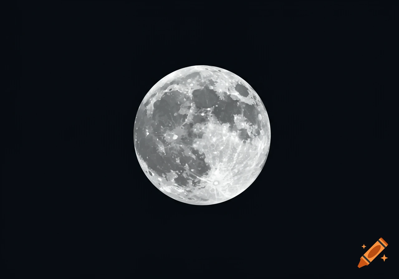 A highly detailed, stylized full moon in anime and vector art style ...