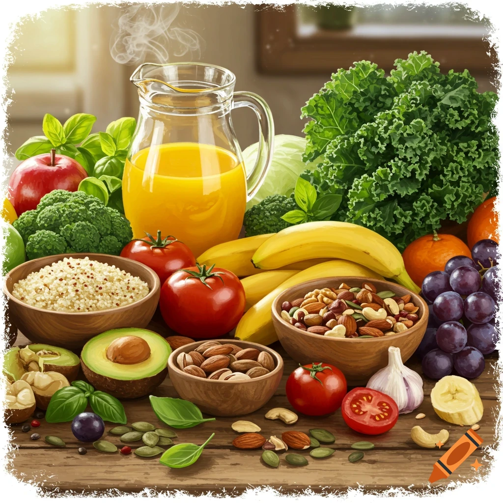 An illustrated food wheel diagram showing various food groups like ...