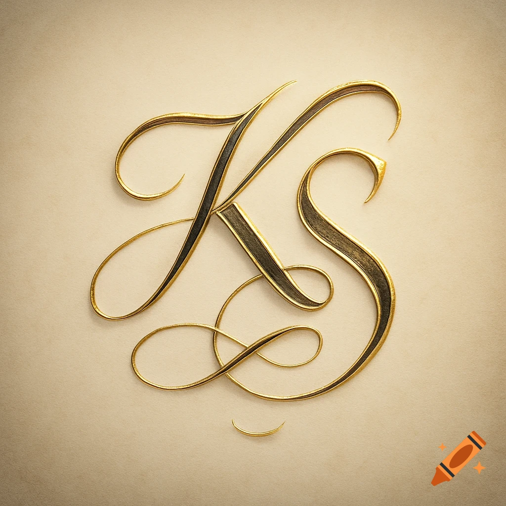 Elegant golden calligraphic initials 'KS' on a cream background. on Craiyon