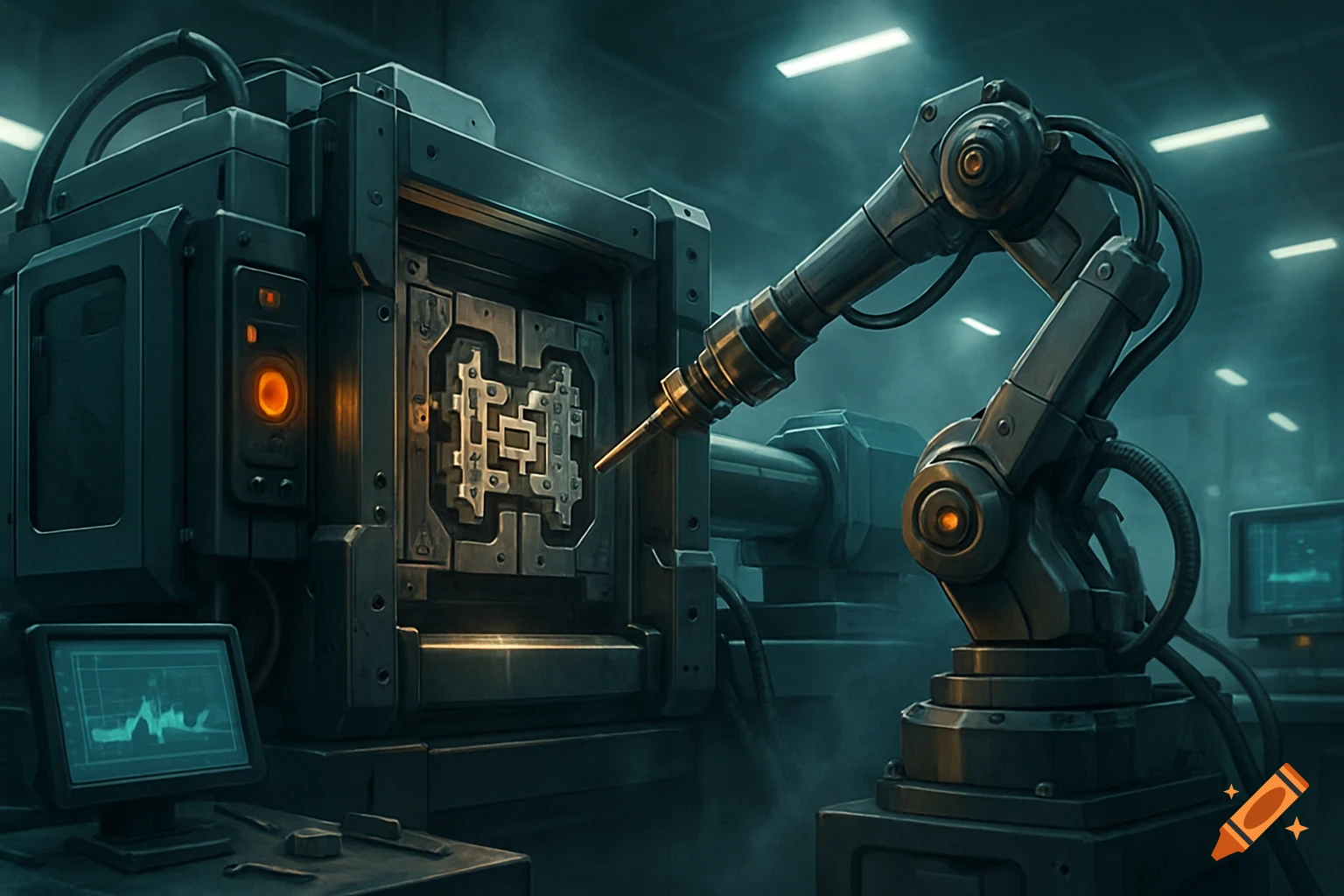 Three wooden trash cans with neon tech accents in a glowing digital ...