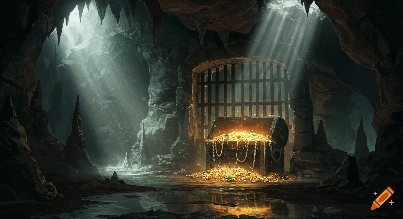 A sprawling, dark underground fantasy city with wooden structures ...