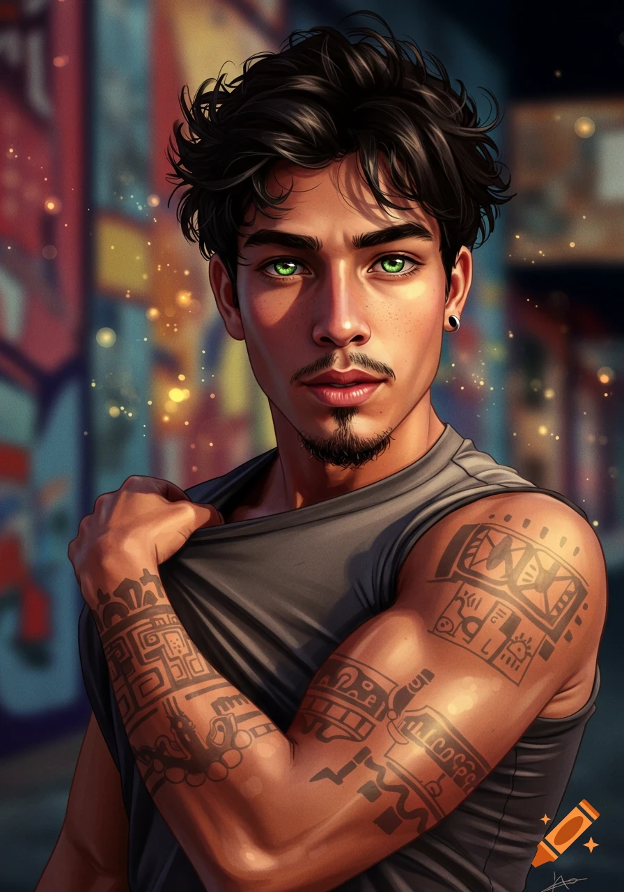 A handsome digital art portrait of a young man with dark messy hair ...