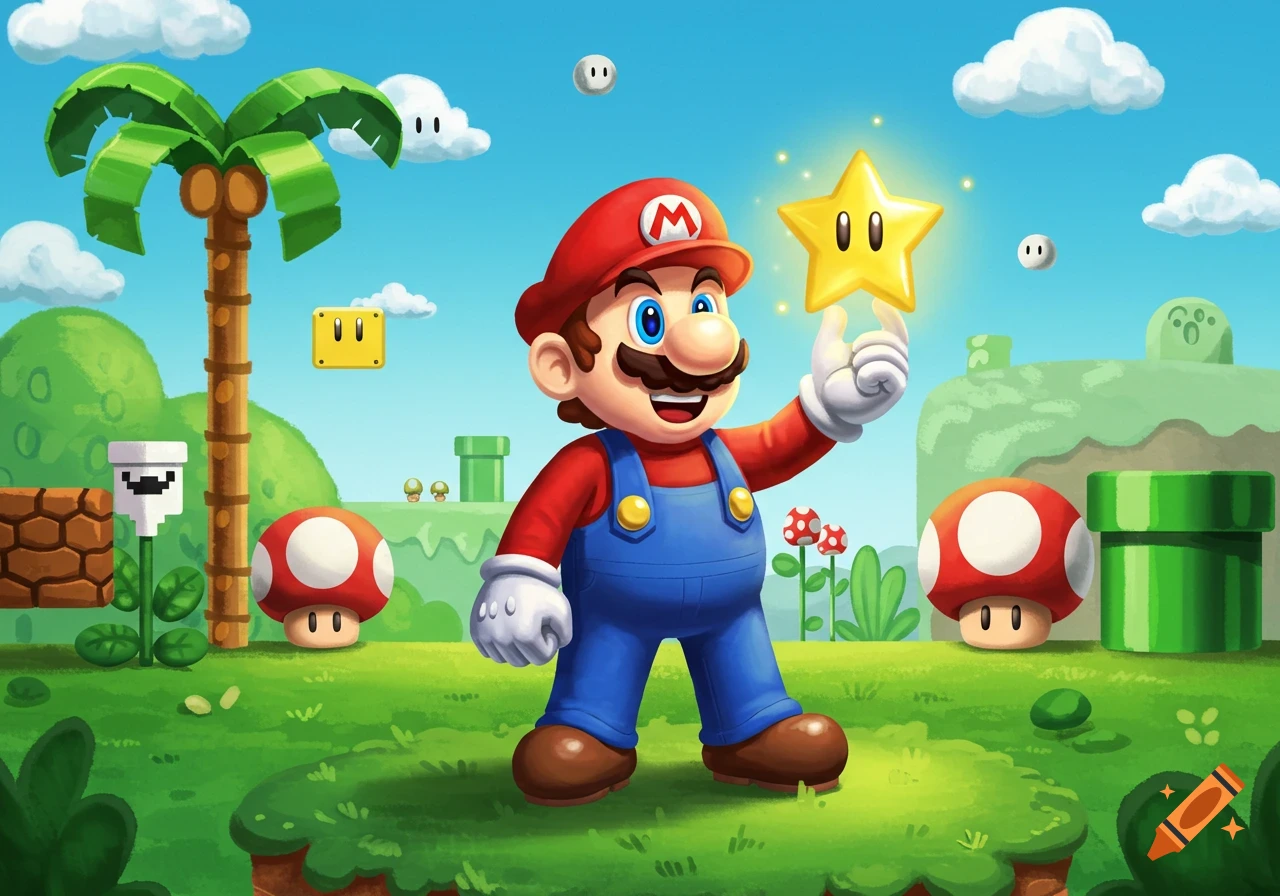 Mario holding a Fire Flower and Luigi with a Super Leaf in a vibrant ...