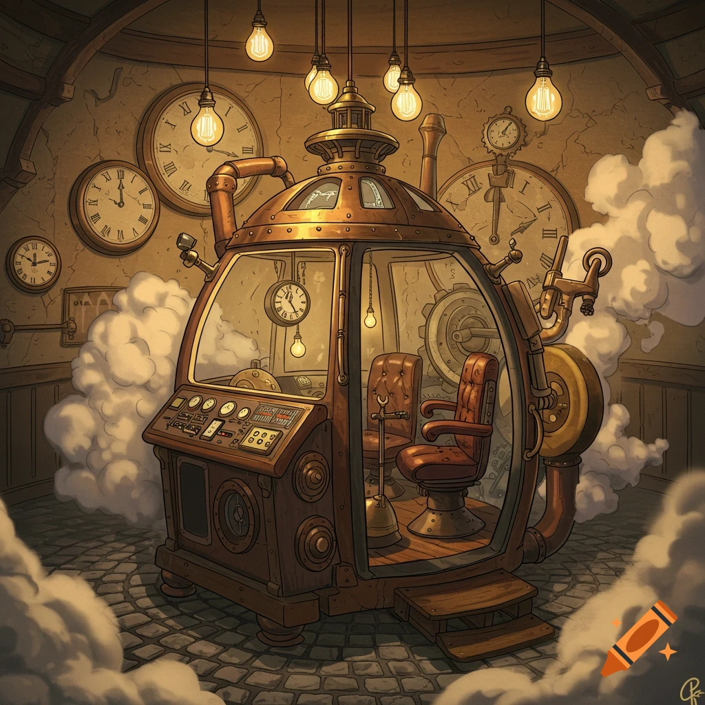 A realistic ornate Victorian steampunk toilet with brass, gears, gauges ...