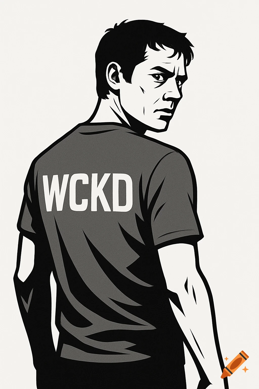 Graphic novel illustration of a man with a grim expression, looking ...