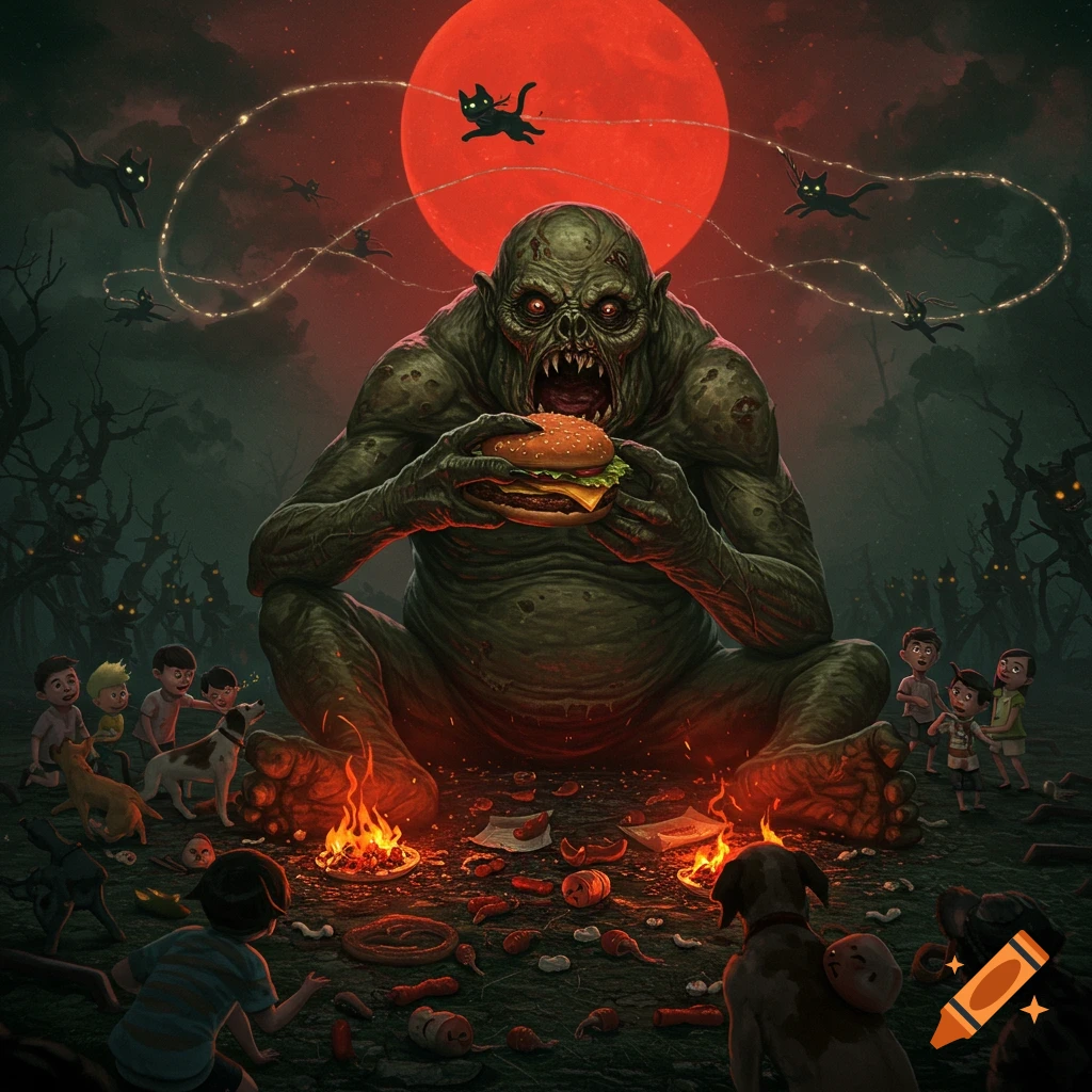 Angry, blood-covered paper creature with a knife and revolver, featured ...