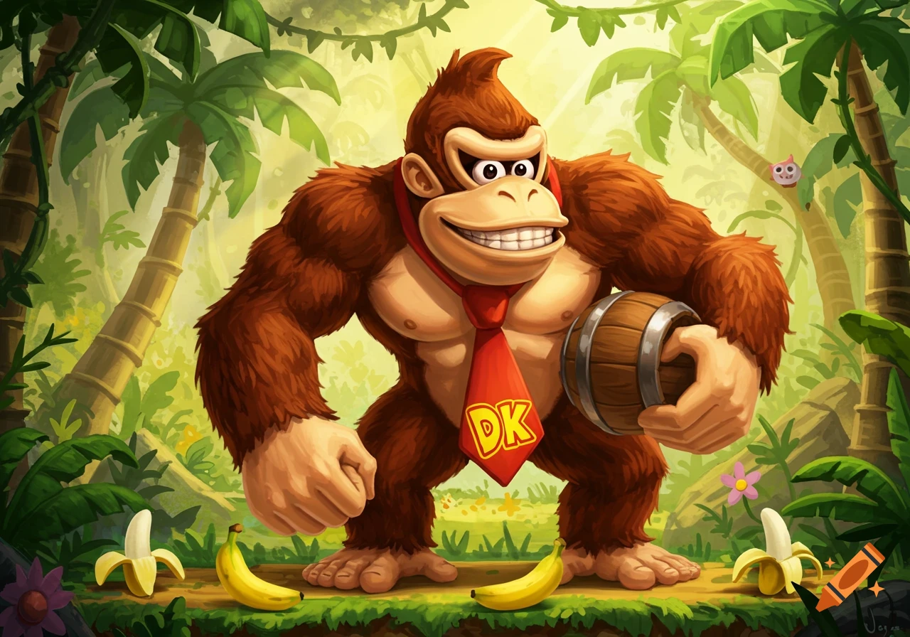 A powerful Donkey Kong and Lucario hybrid stands heroically in a lush ...