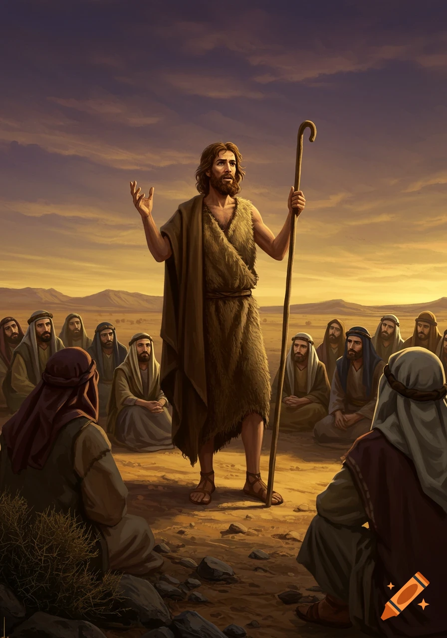 Comic style depiction of a goddess and two children by a river ...