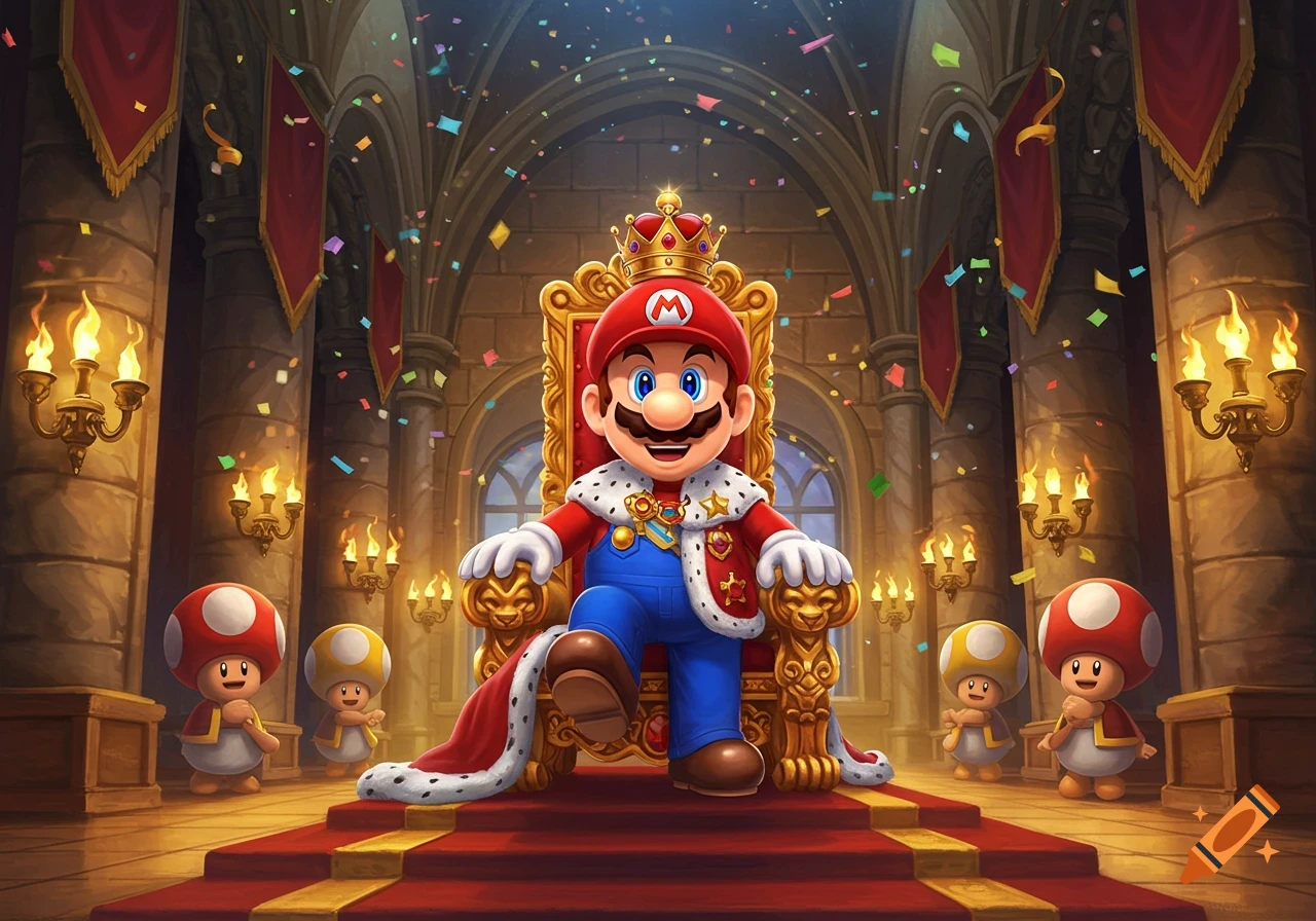 Mario in a dungeon holds a flamethrower, unleashing a circular blaze of ...