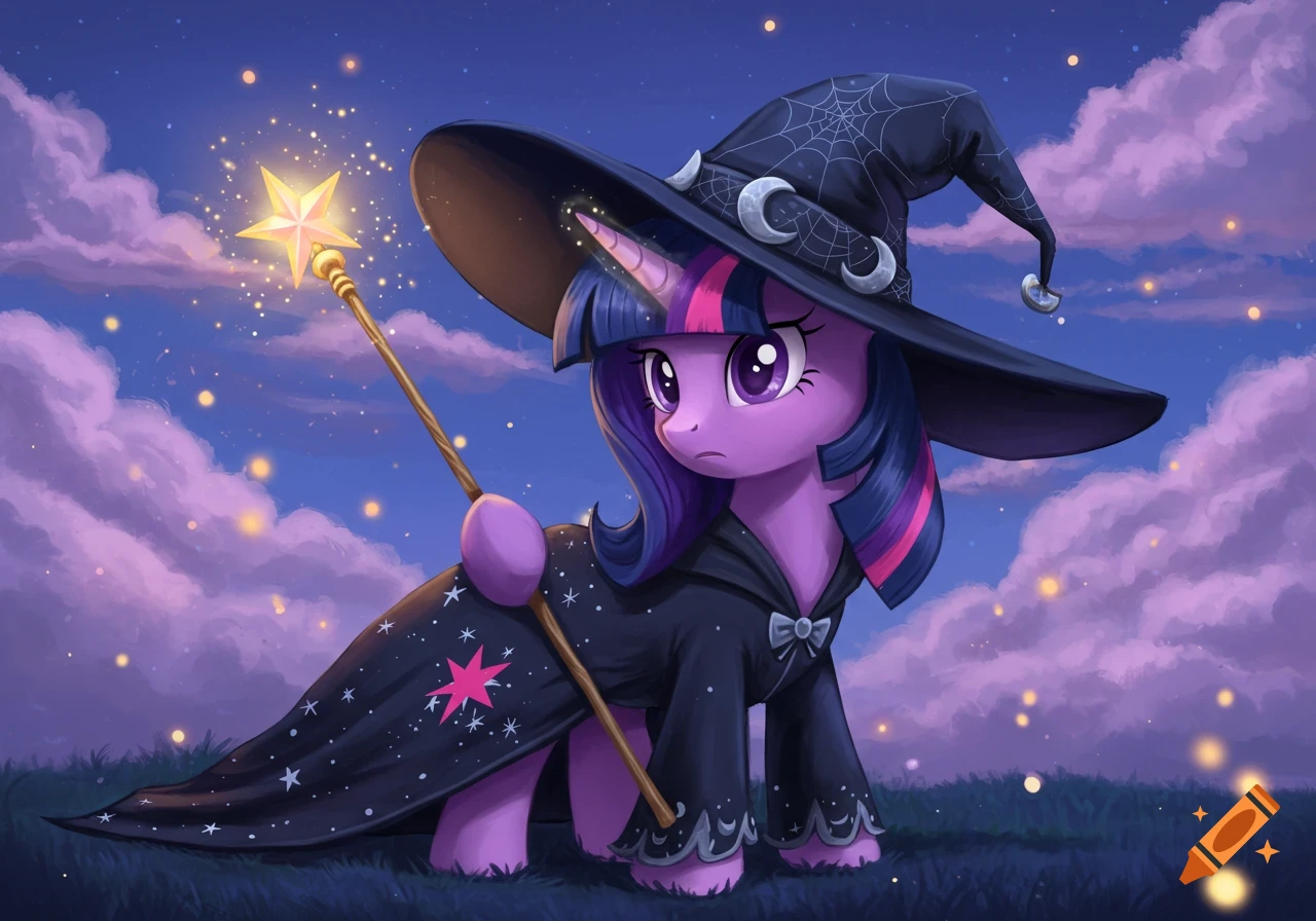 Twilight Sparkle pony dressed as a witch, holding a sparkling yellow ...