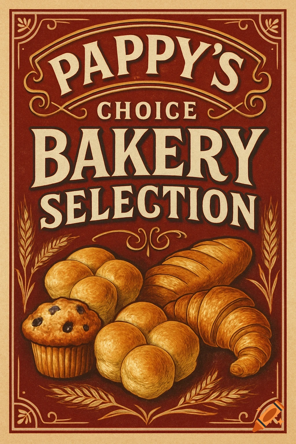 A vintage-style label for Pappy's Choice Bakery Selection, featuring ...