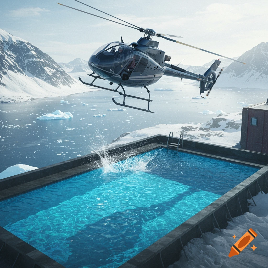 A photorealistic image of a helicopter hovering above an outdoor ...