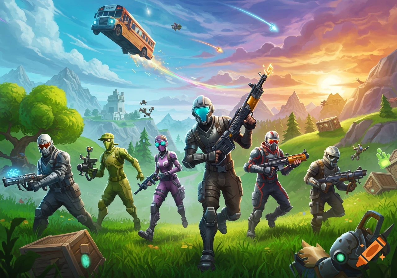 A futuristic character in a black and neon purple suit holds a rifle ...