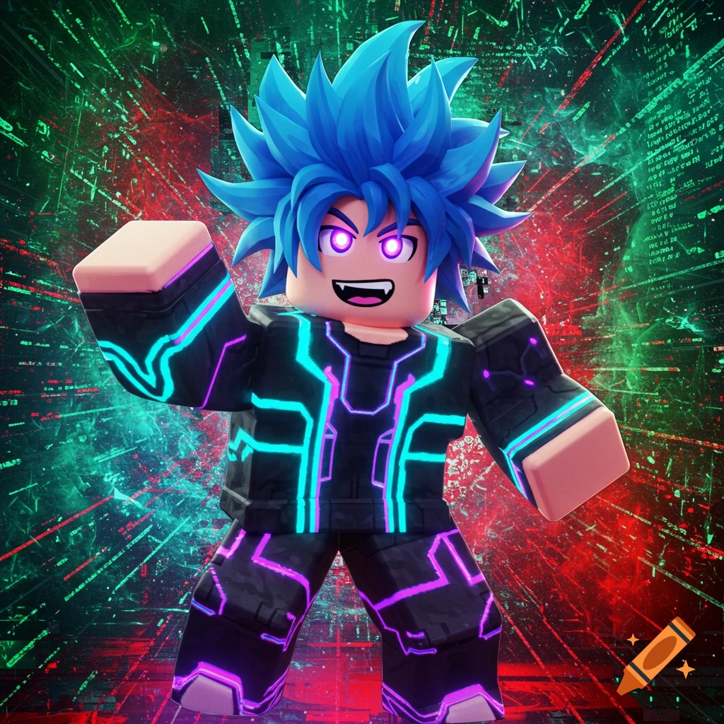 Cartoon Roblox character with orange hair falling into a glowing black ...