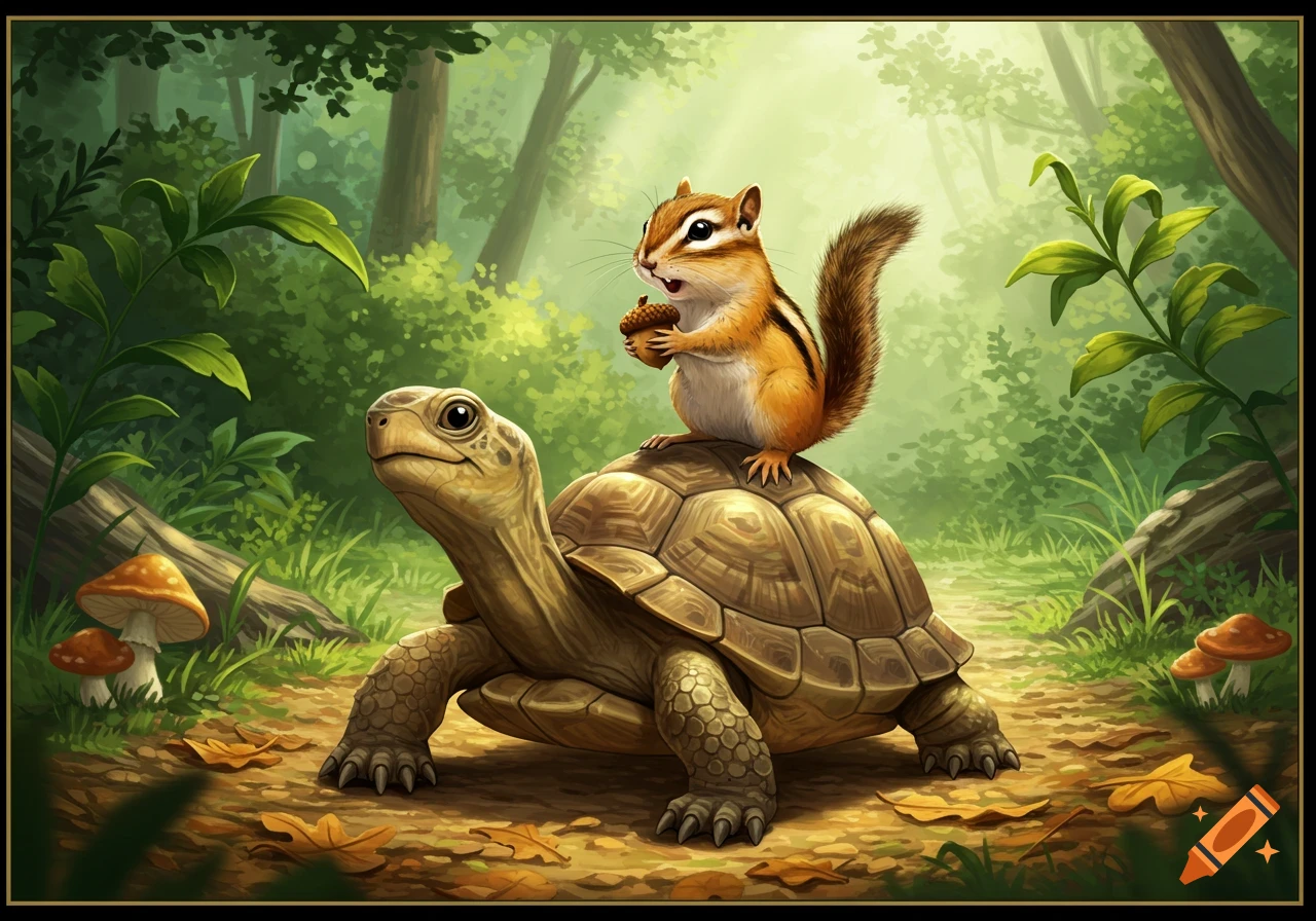 An illustrative image of a chipmunk holding an acorn, riding on the ...