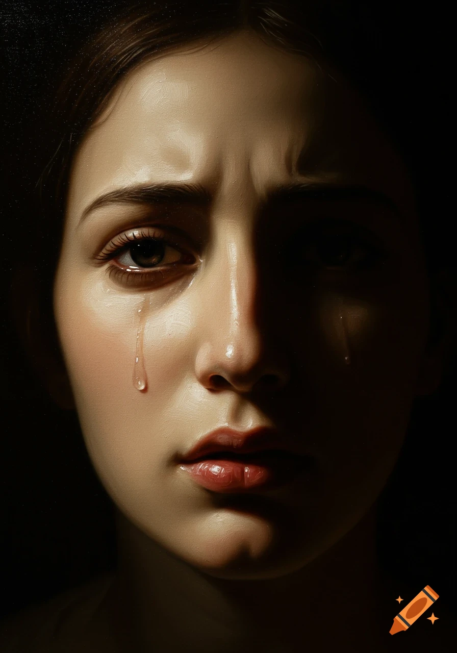 Close up of a woman with blonde hair crying with tears streaming down ...